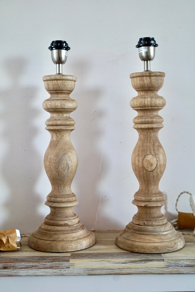 Pair of Hand-Carved Wooden Lamp Bases – Farly
